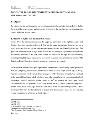 Topic 4 The Bill of Rights as an Exhaustive catalogue of entitlements ...