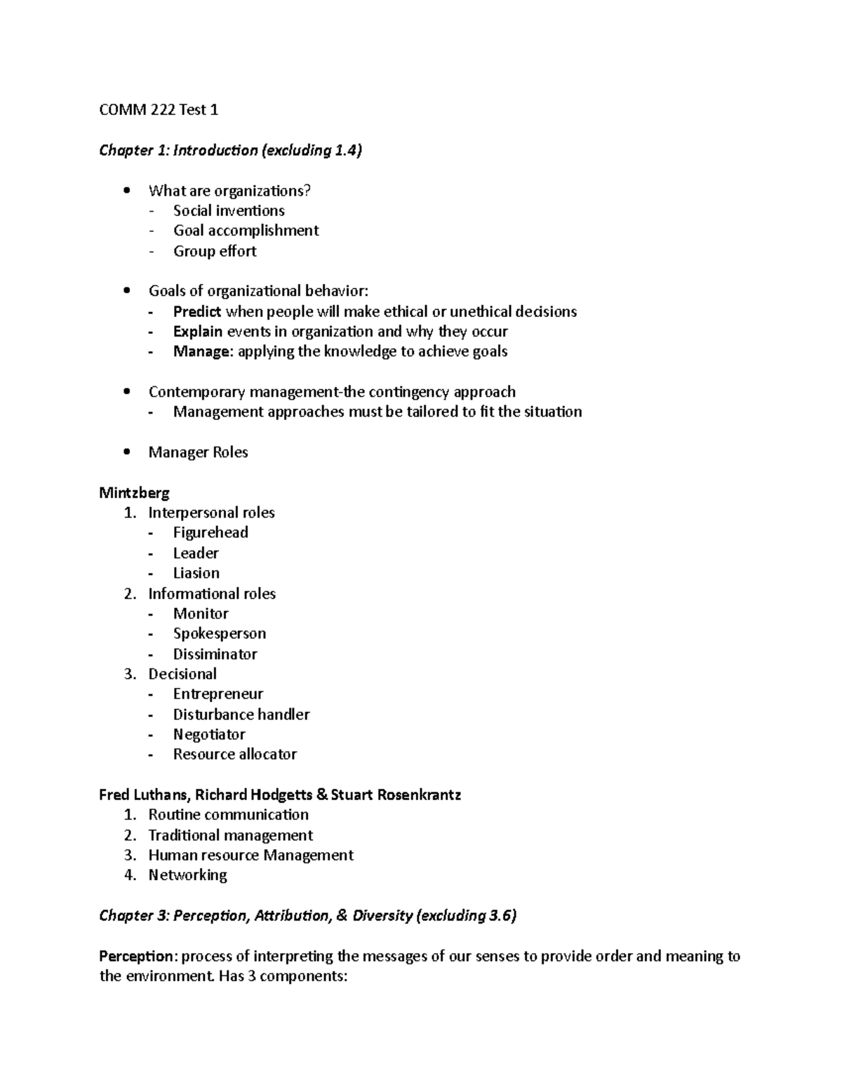COMM 222 Test 1 - In class Test 1 - COMM 222 Test 1 Chapter 1 ...