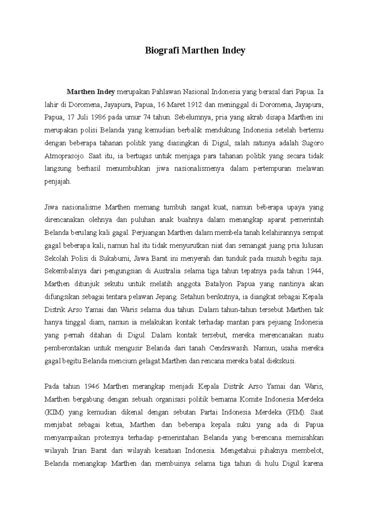 Biografi Marthen Indey - Biografi Marthen Indey Marthen Indey merupakan ...