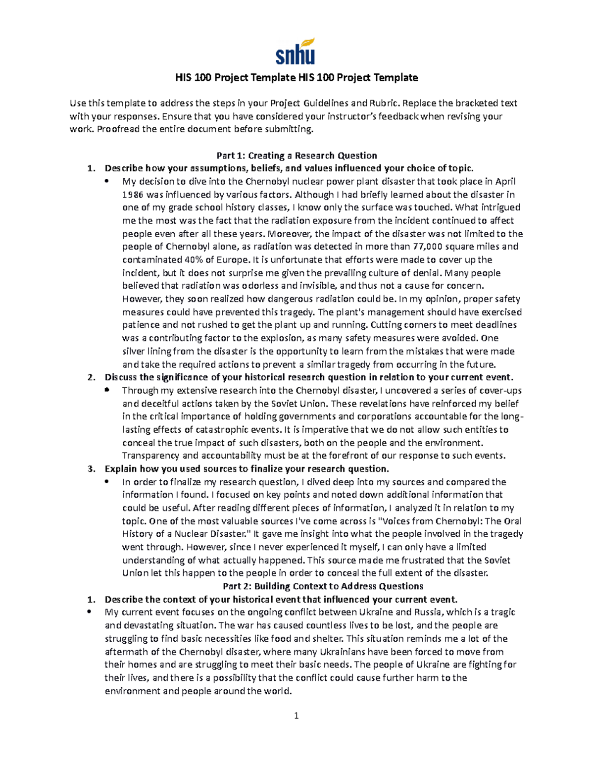 HIS 100 Project - HIS 100 Project Template HIS 100 Project Template Use ...