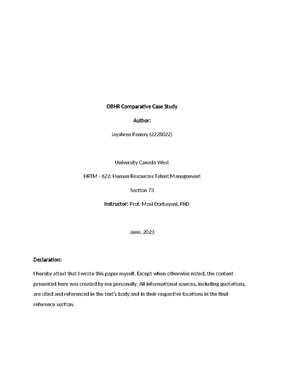 2228022 OBR CASE Study - OBHR Comparative Case Study Author: Jayshree ...
