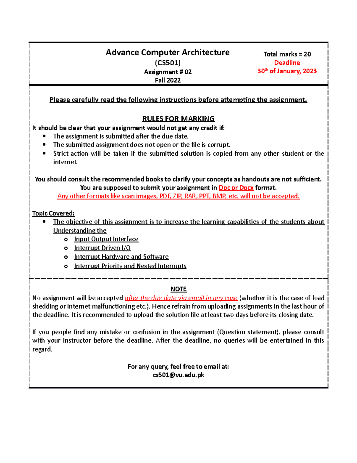 Fall 2022 CS501 2 - i need this - Advance Computer Architecture (CS501) Assignment # 02 Fall ...