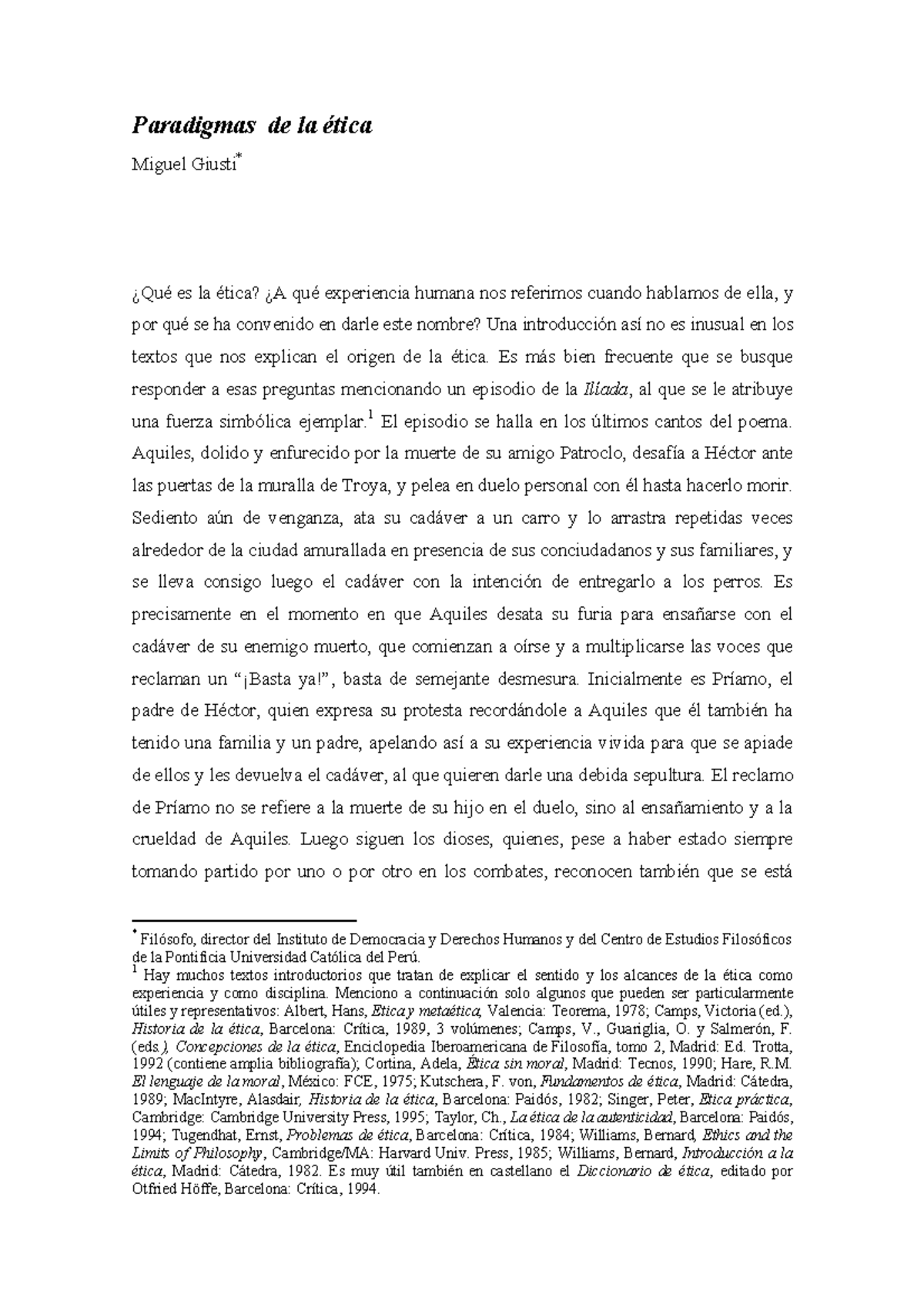 Texto 1. Paradigmas de la ética (Miguel Giusti) - Paradigmas de la ...