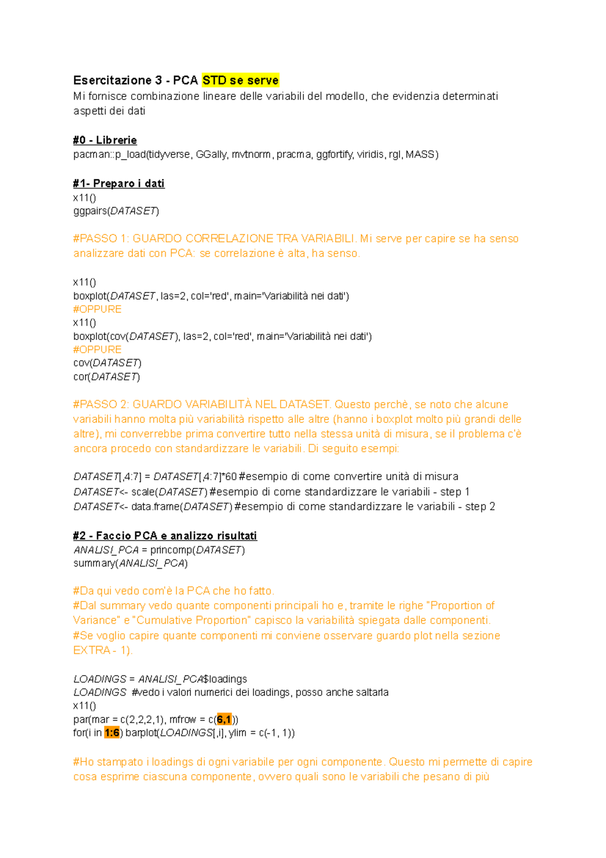 analisi componenti principali - Esercitazione 3 - PCA STD se serve Mi ...