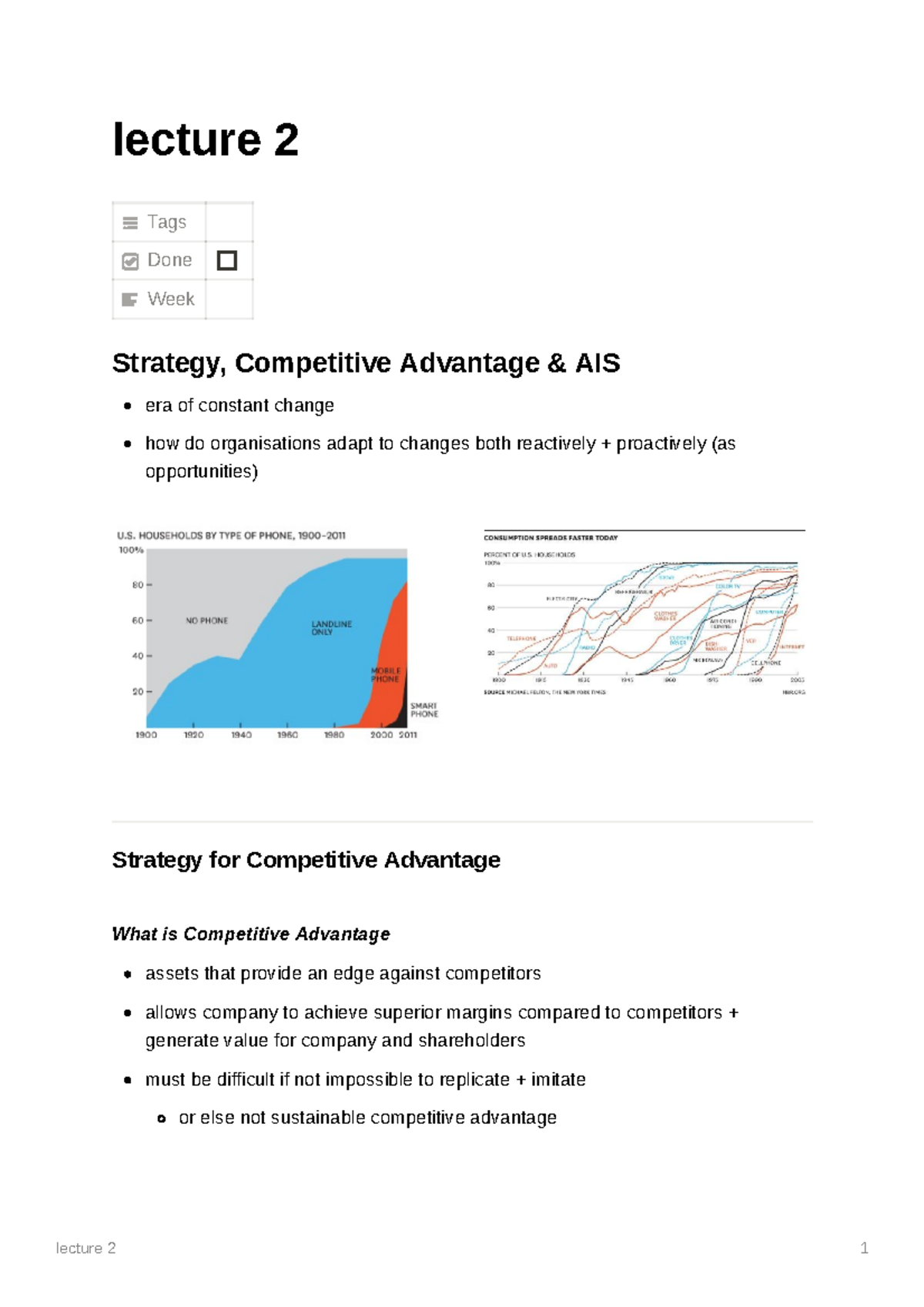 Lecture 2 - lecture 2 Tags Done Week Strategy, Competitive Advantage ...