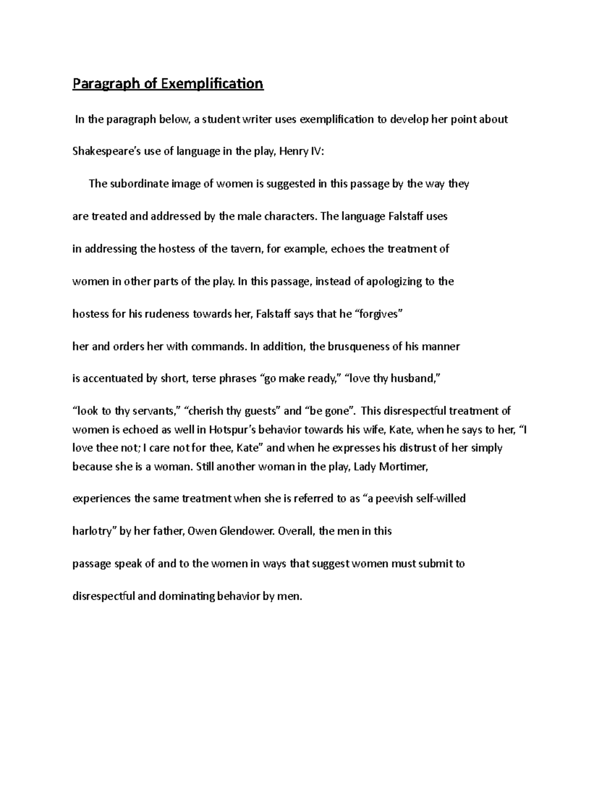Sample of a par - Assignment - Paragraph of Exemplification In the ...