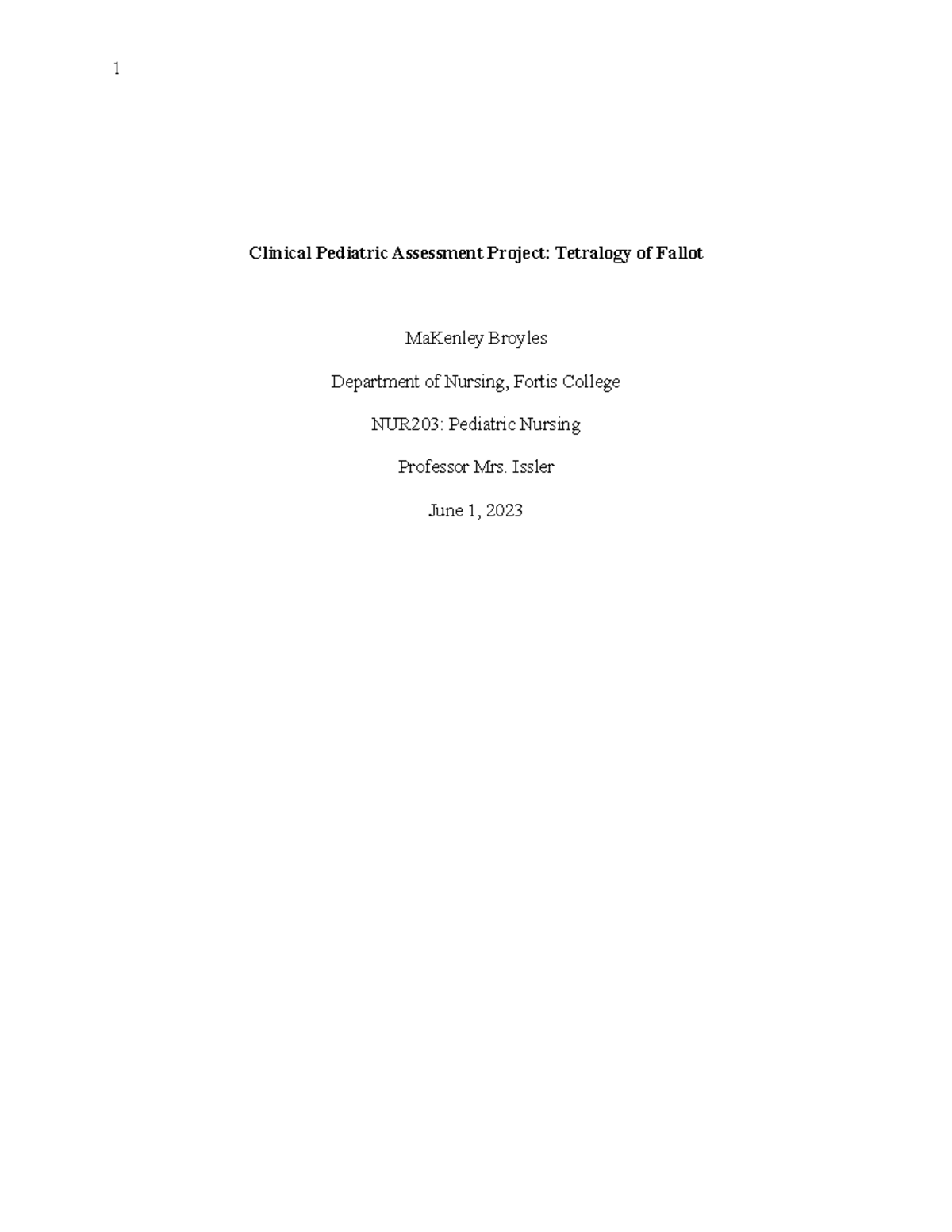 Clinical Pediatric Assessment Project Issler June 1 2023 2 Clinical