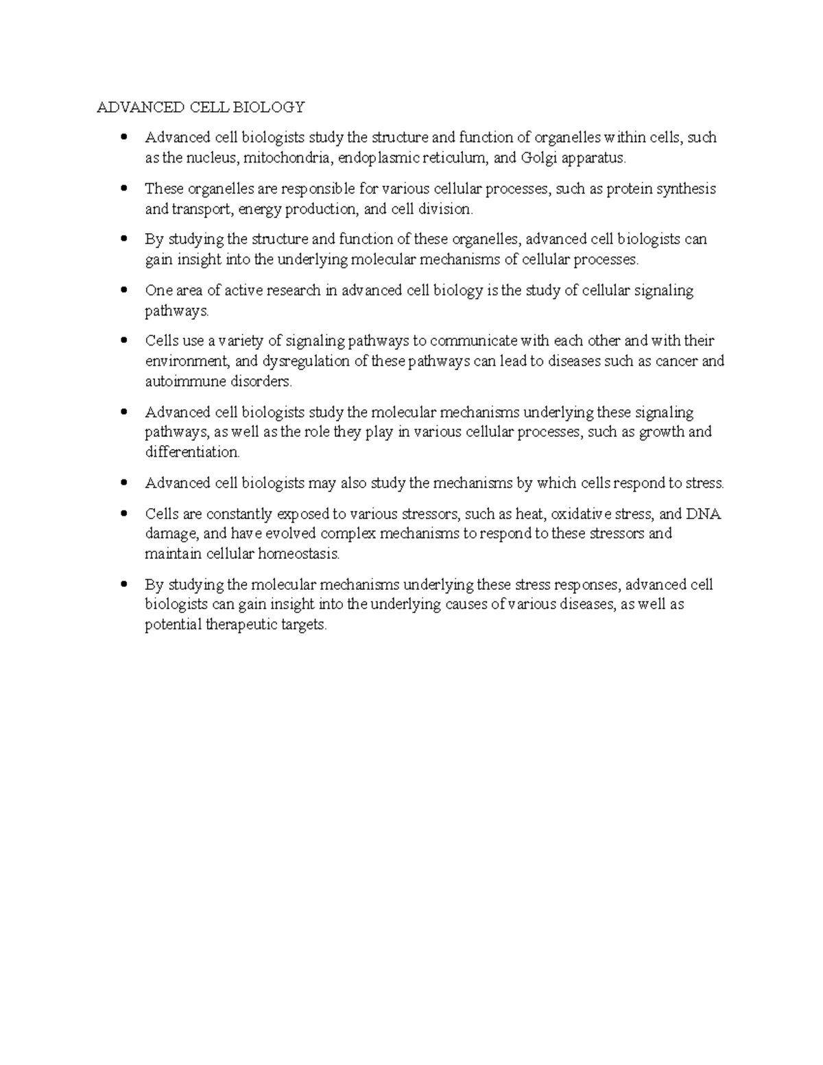 Advanced CELL Biology Notes 3 - ADVANCED CELL BIOLOGY Advanced cell ...