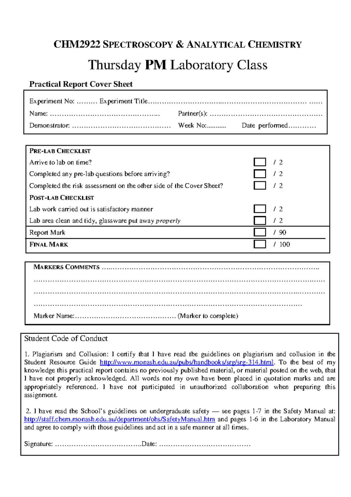 2922 Cover Sheet - CHM2922 SPECTROSCOPY & ANALYTICAL CHEMISTRY Thursday ...