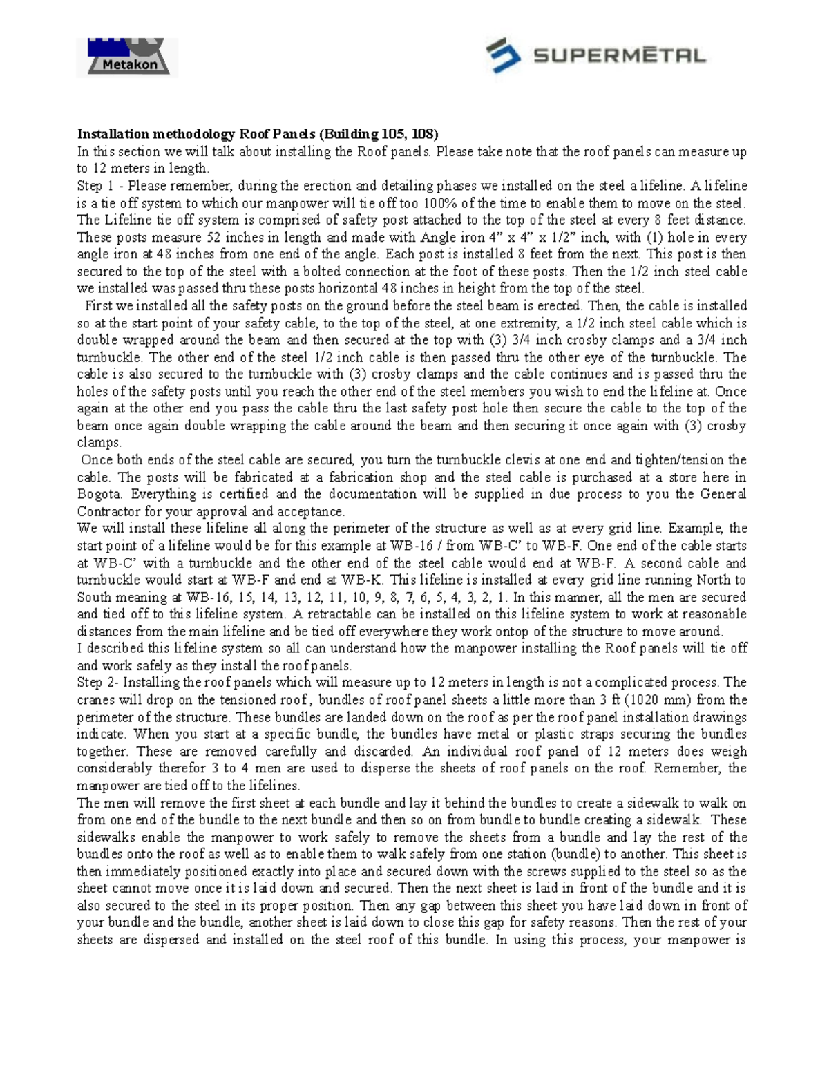 Installation Methodology (Facada siding and roof steel panel ...