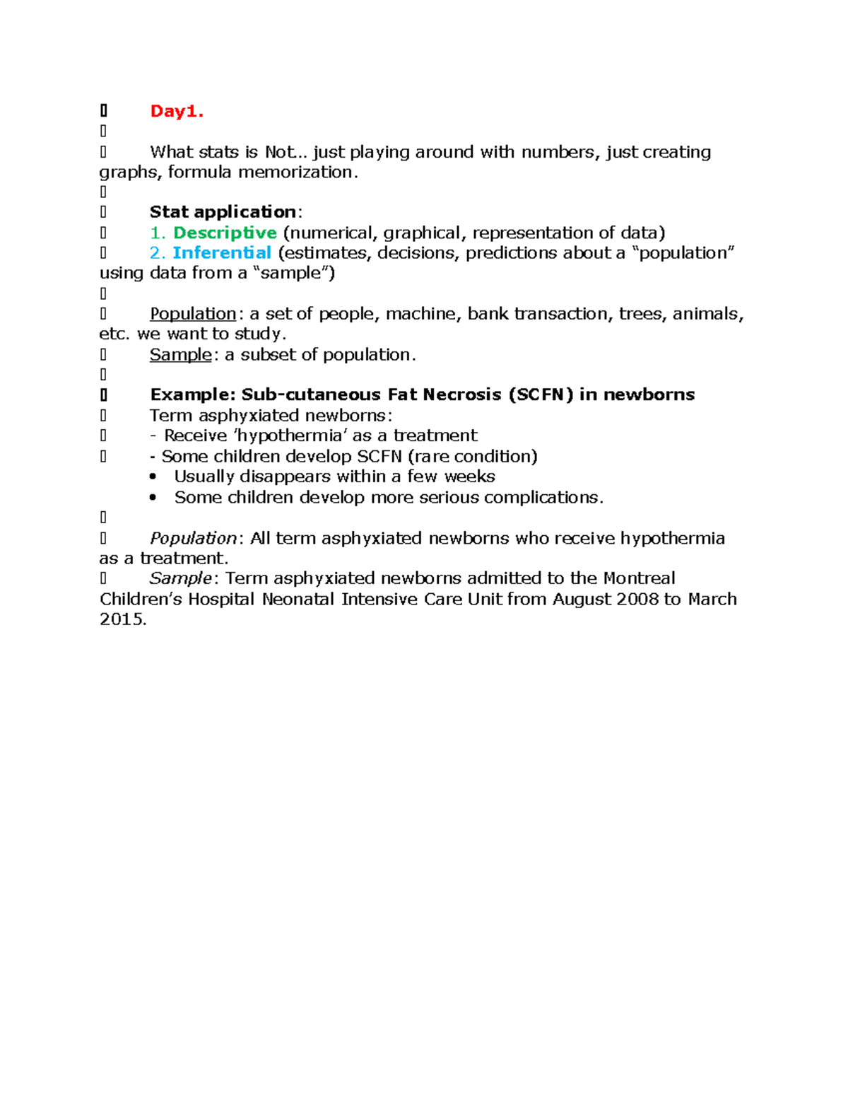 Principles of Statistics 1 - Lecture notes - Week1 - 4 - Day1. What ...