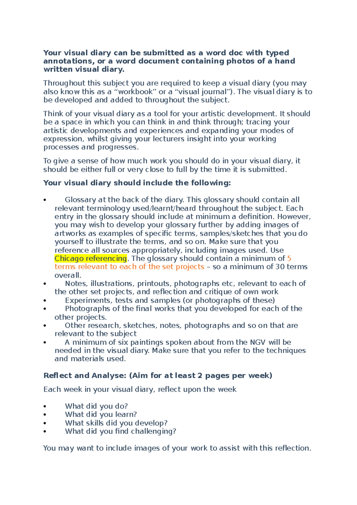 Visual diary requirements - Your visual diary can be submitted as a ...