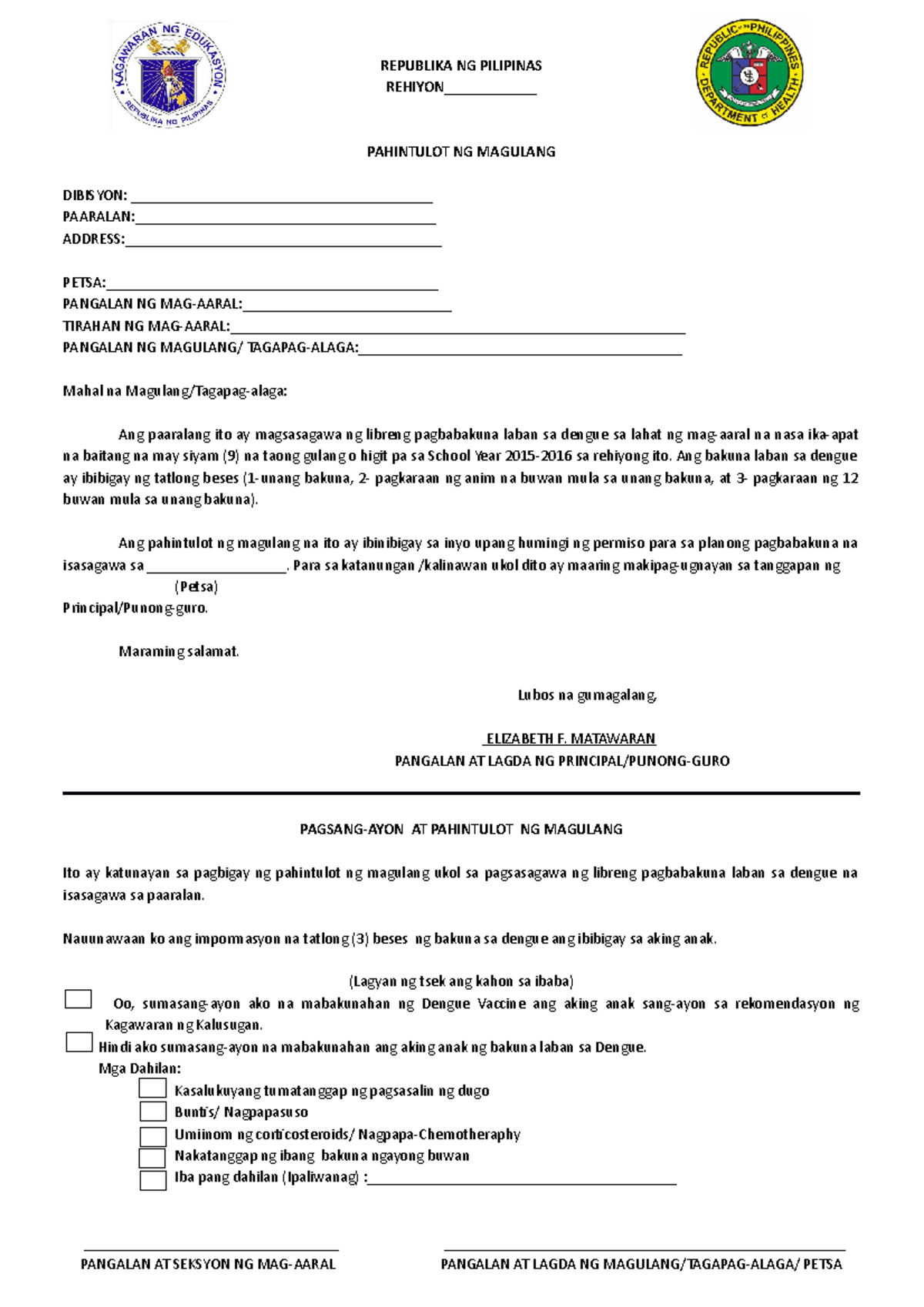 5.2 parents consent dengue Tagalog final - REPUBLIKA NG PILIPINAS ...