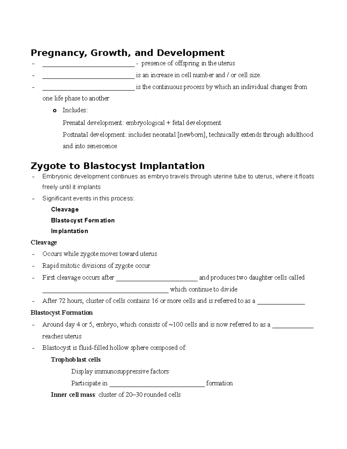 Pregnancy notes - Pregnancy, Growth, and Development ...