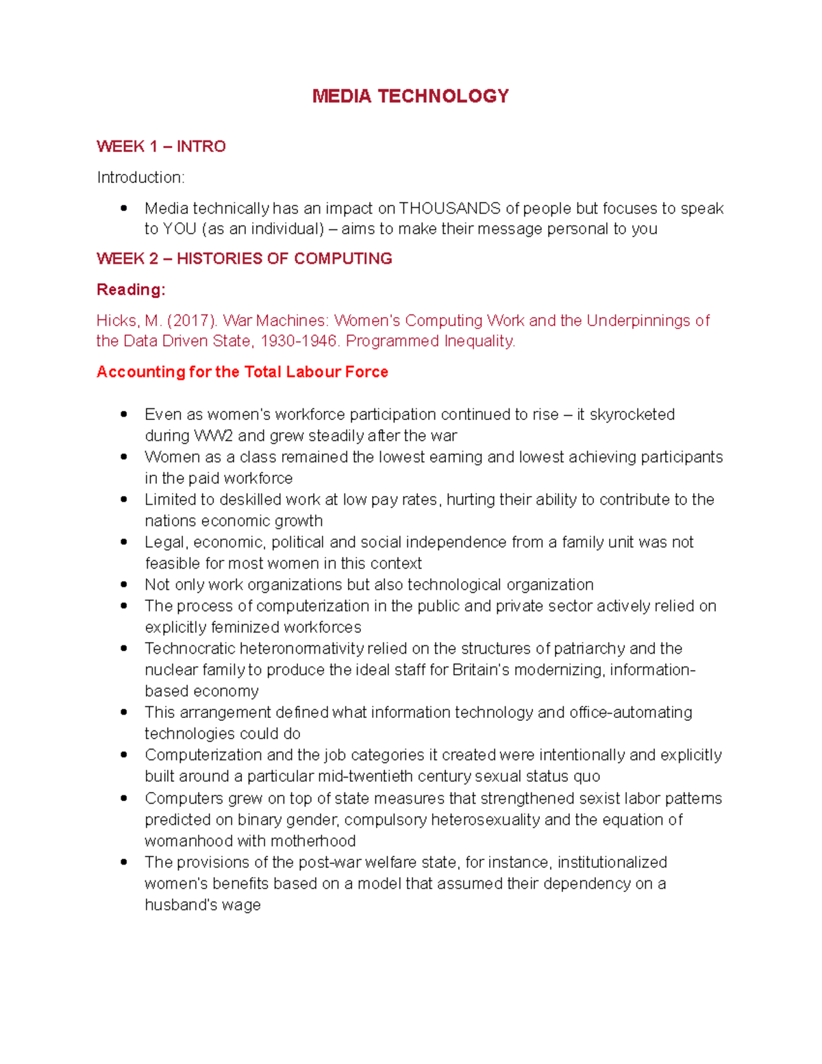 Media Tec Notes - MEDIA TECHNOLOGY WEEK 1 – INTRO Introduction: Media ...