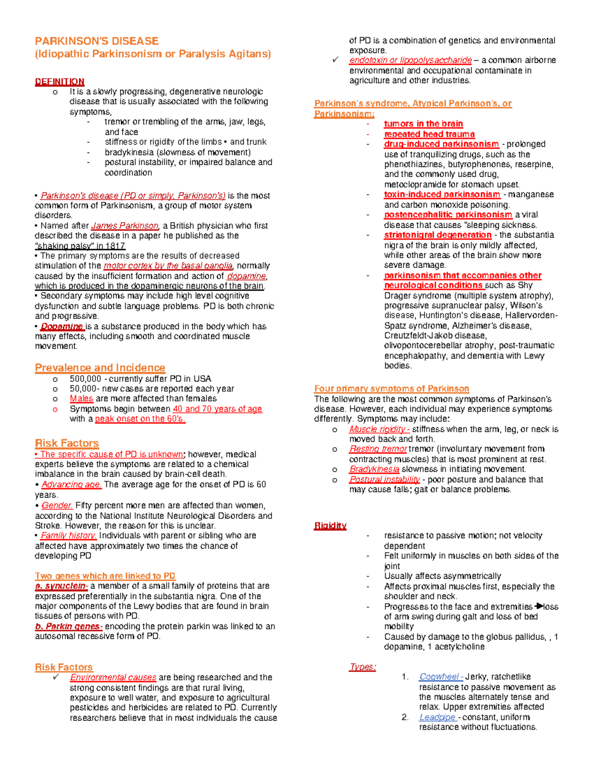 Parkinson Disease SIR JOJO - PARKINSON'S DISEASE (Idiopathic ...