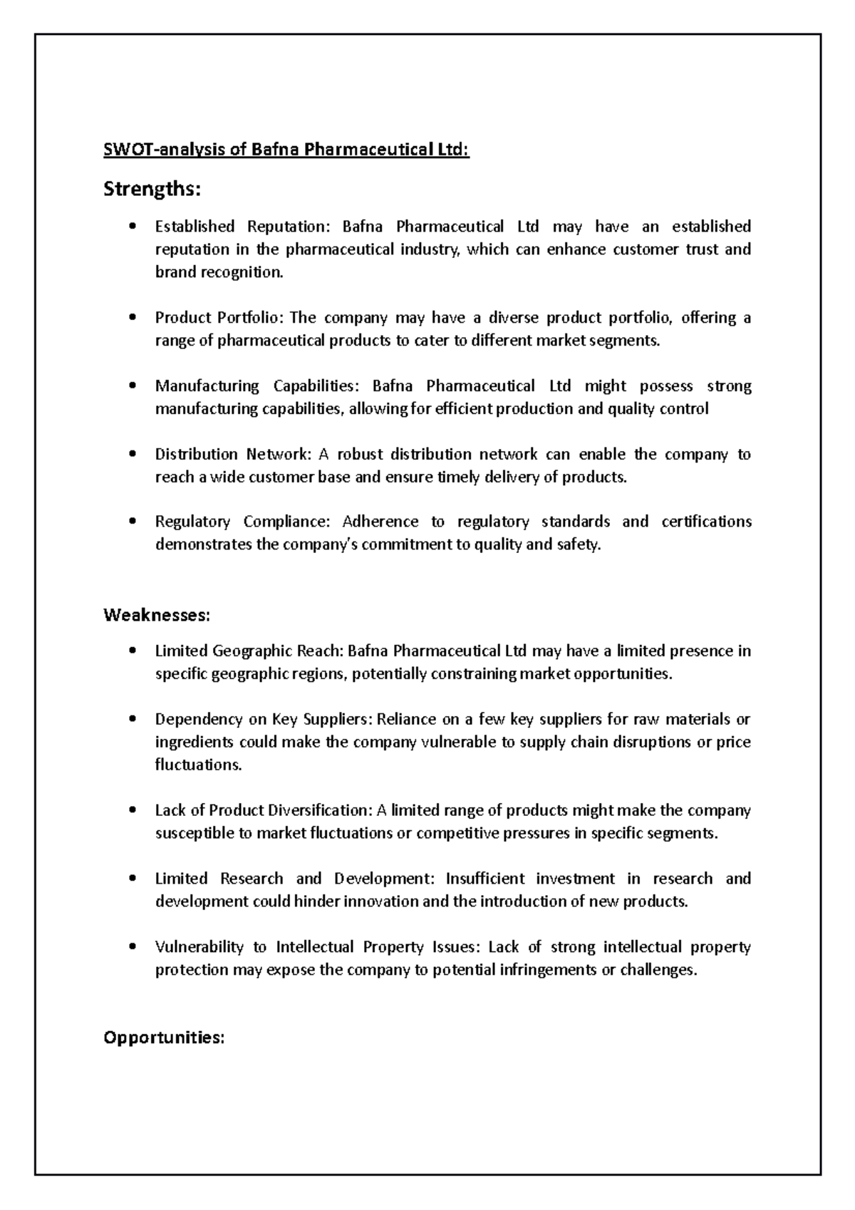 Bafna pharmaceutical ltd - Product Portfolio: The company may have a ...