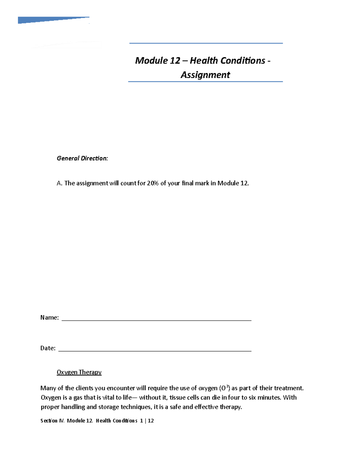 Health Conditions Assignment - Module 12 – Health Conditions ...