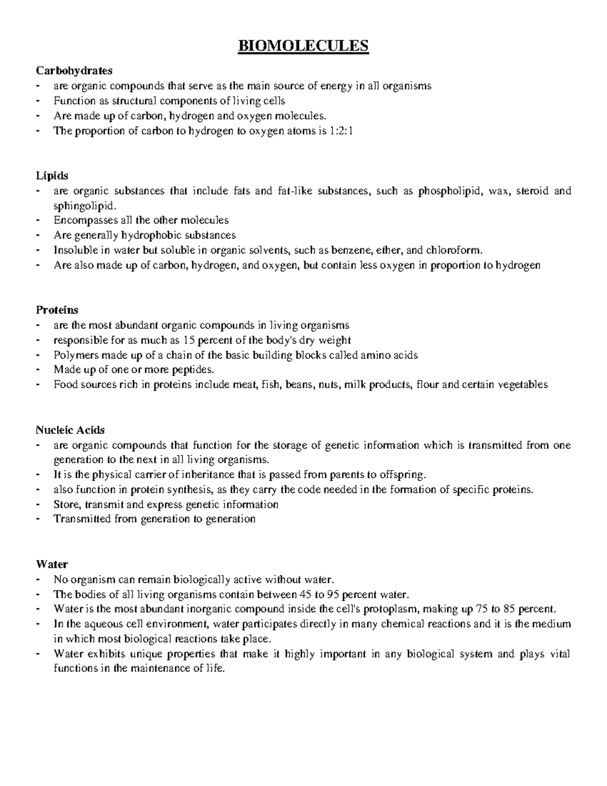 Biomolecules - Concept Notes - Molecular Biology - UPHSD - Studocu