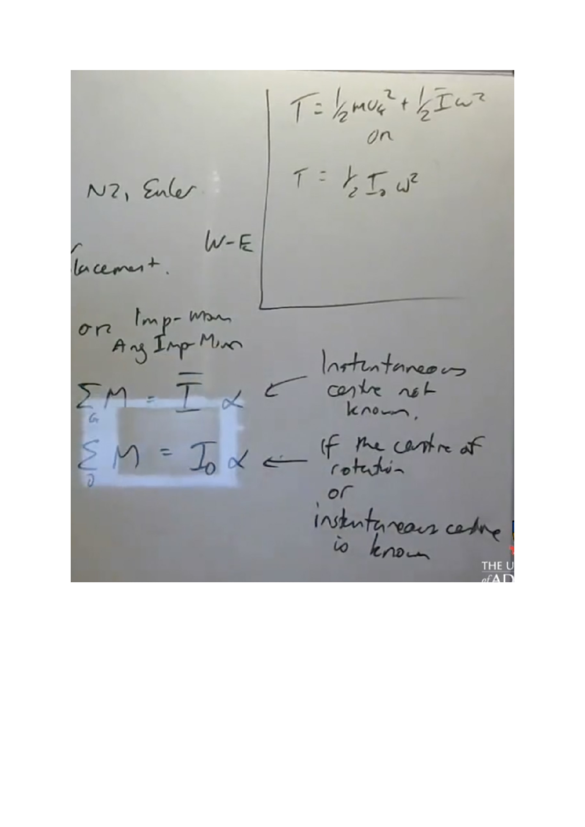 Dynamics revision - notes from lecture - ENMEC2001 - t on N2, Enler T ...