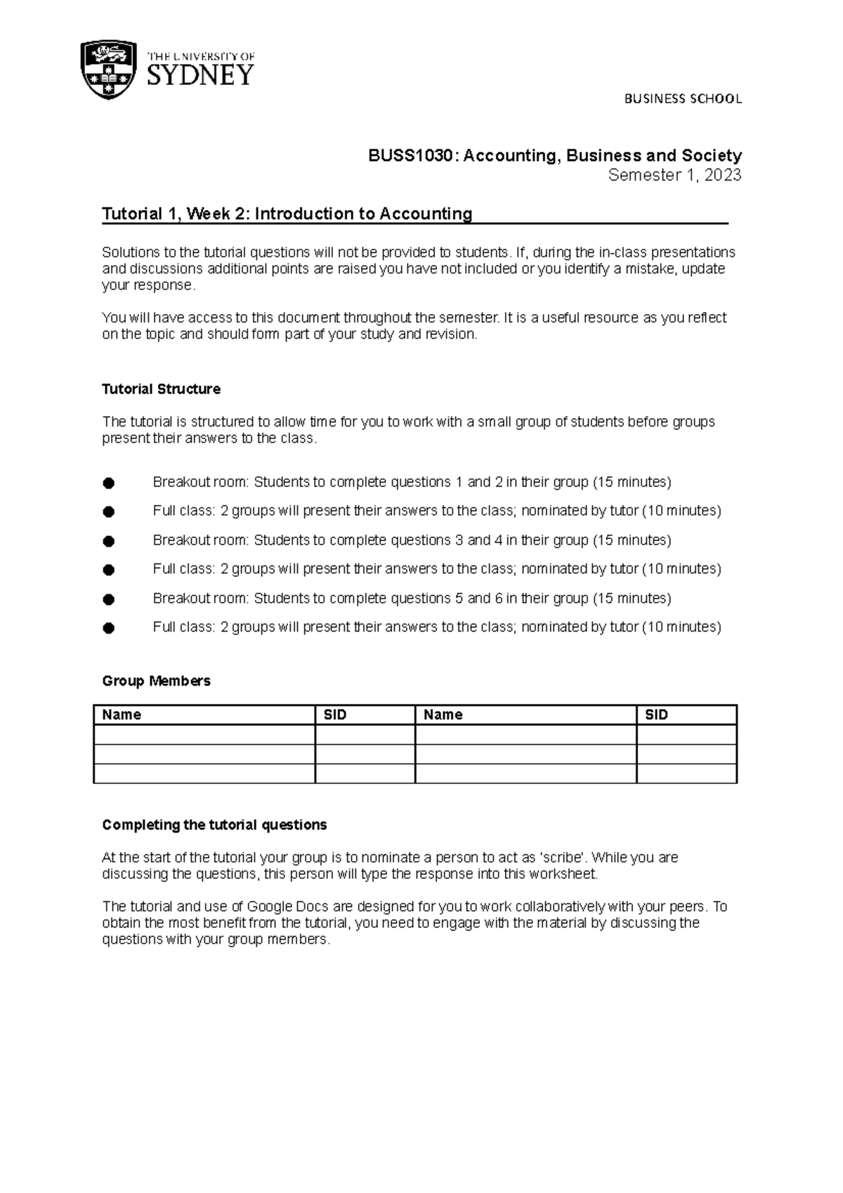 BUSS1030 tut 1 - tutorial 1 worksheet - BUSS1030: Accounting, Business ...