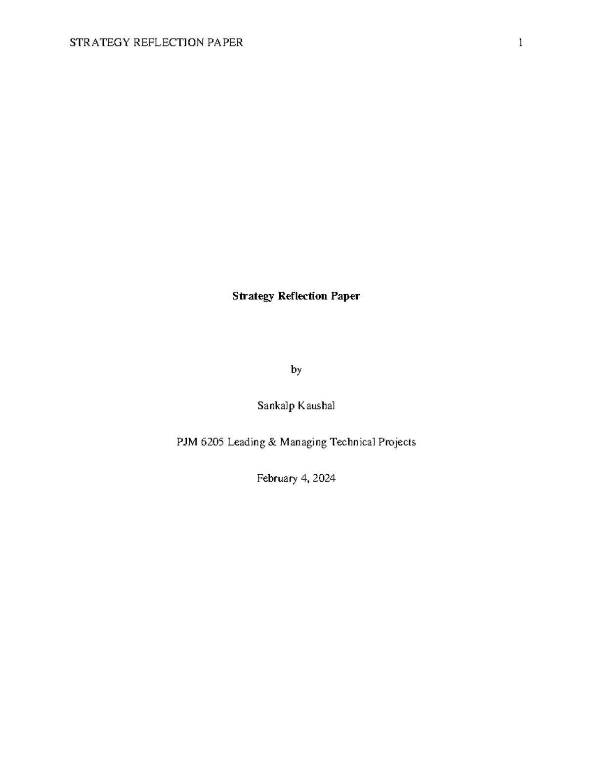 Strategy Reflection Paper PJM6205 - Strategy Reflection Paper by ...