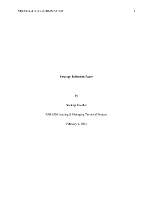 Strategy Reflection Paper - Strategy Reflection Paper Name XYZ ...