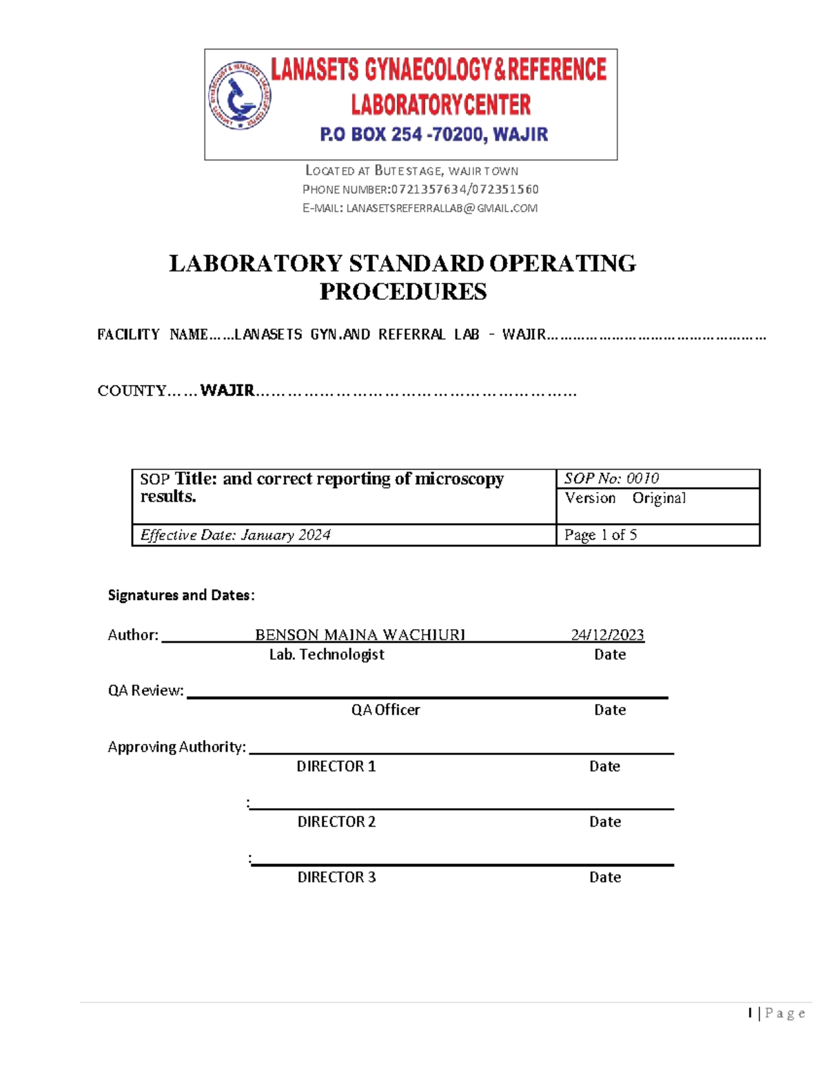 correct reporting of microscopy results SOP - 1 | P a g e LOCATED AT ...