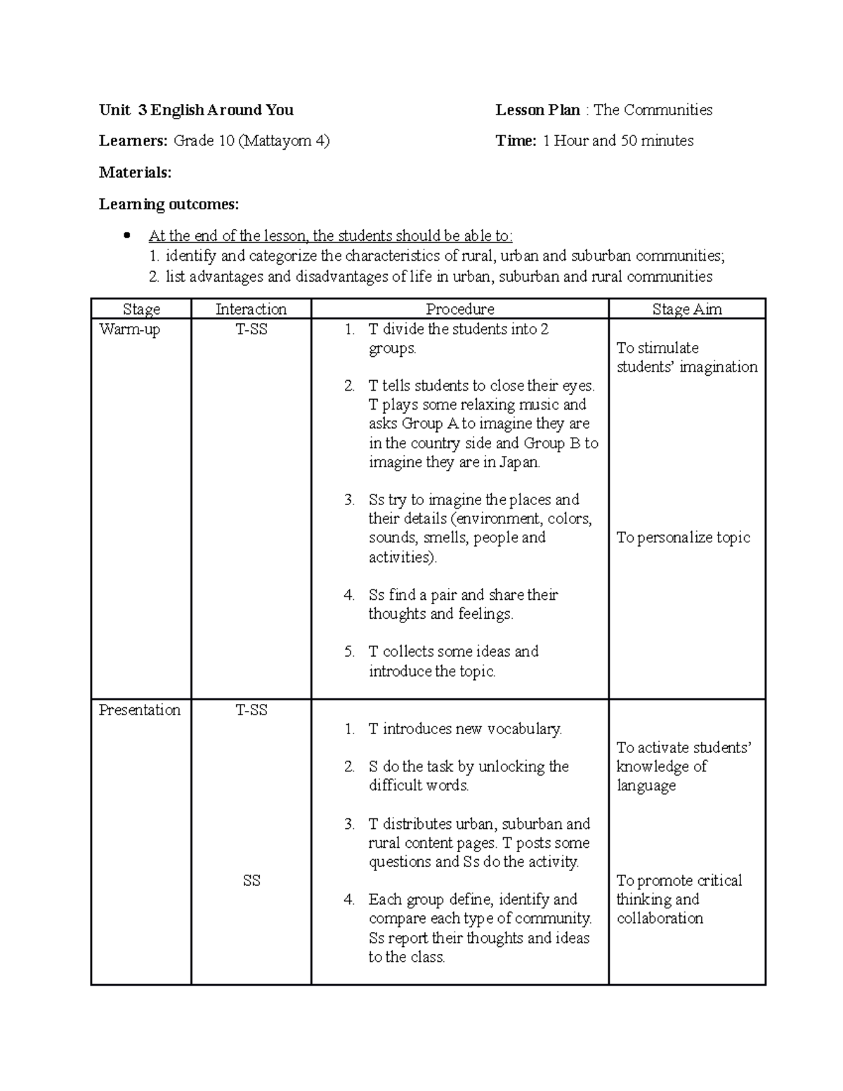 IN THE Country - N/A - Unit 3 English Around You Lesson Plan : The ...
