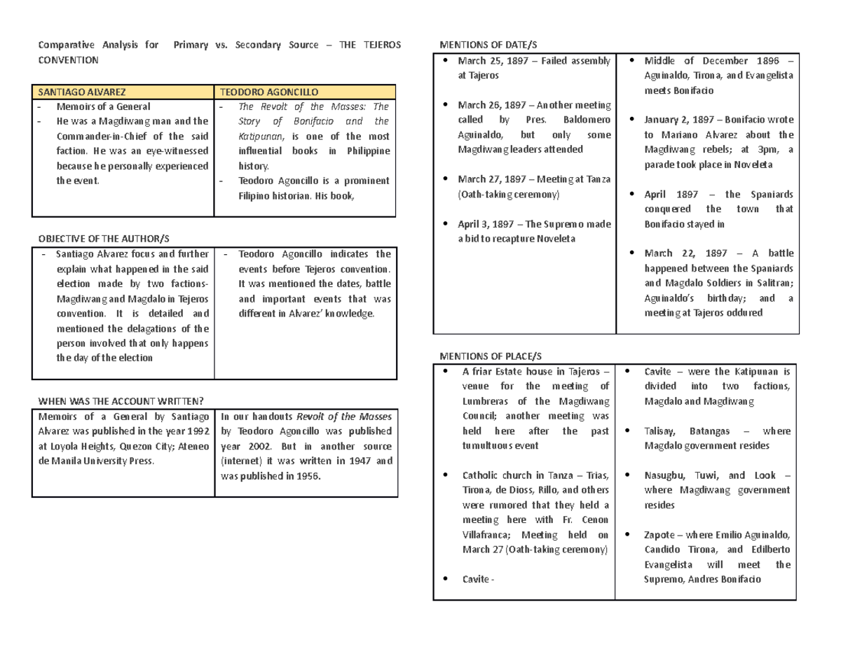 Comparative Analysis ( Excerpt 1) - Comparative Analysis for Primary vs ...