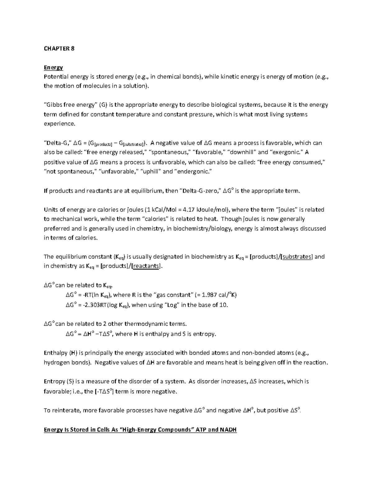 Chapter 8 notes - CHAPTER Energy Potential energy is stored energy (e ...