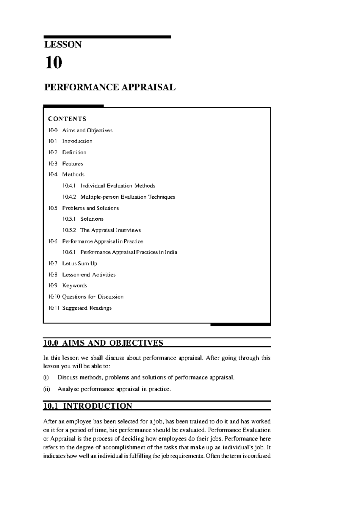 MBA-Human Resources Management, First Year, Lesson-10 - LESSON 10 ...