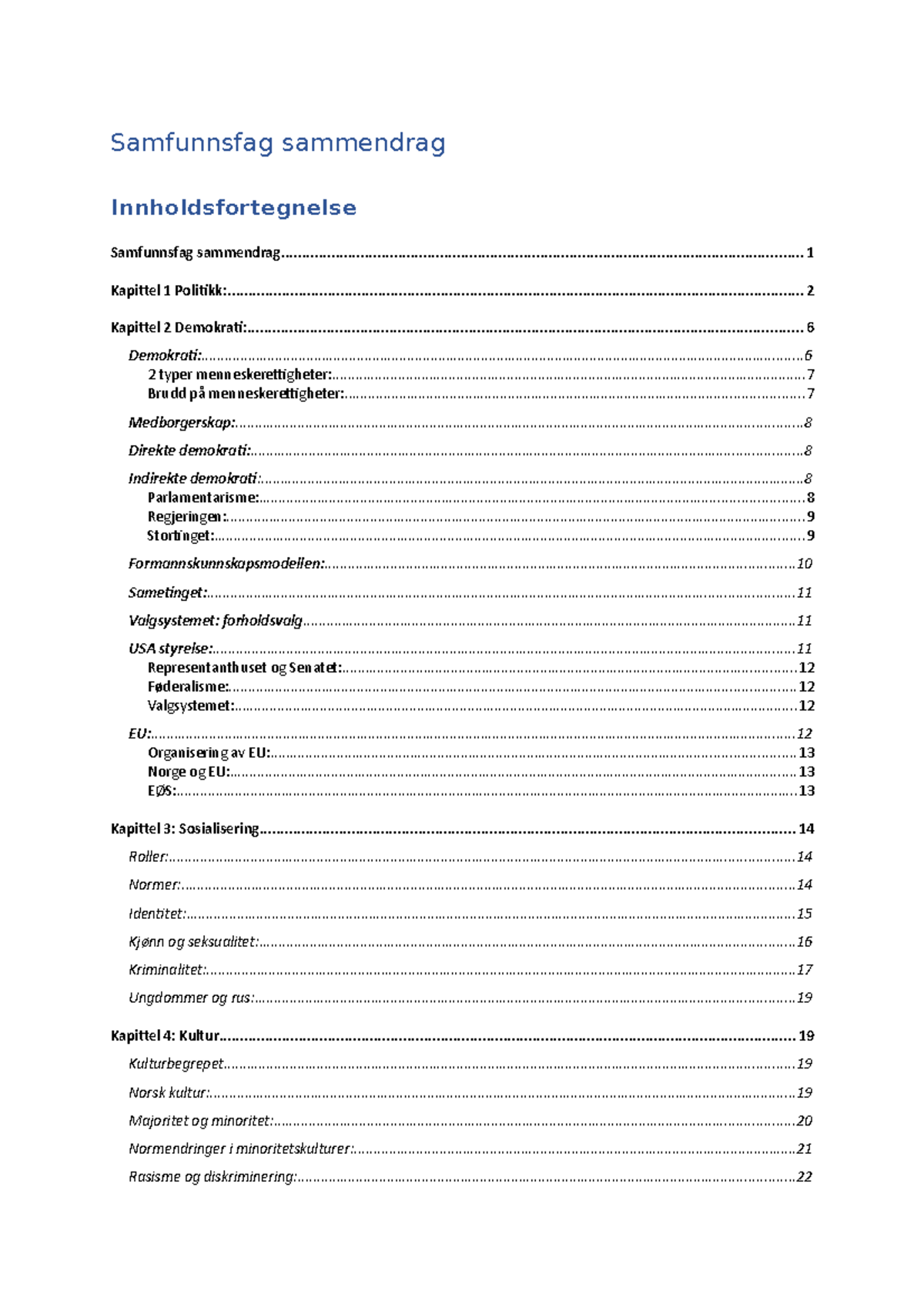 Samfunnsfag sammendrag - - Studocu