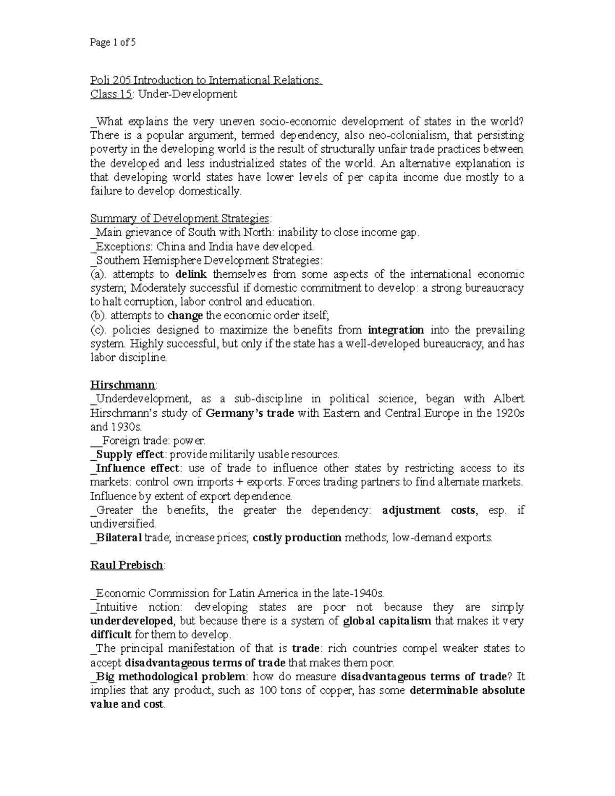 Poli 205 Class 15 Under-Development student - Poli 205 Introduction to ...