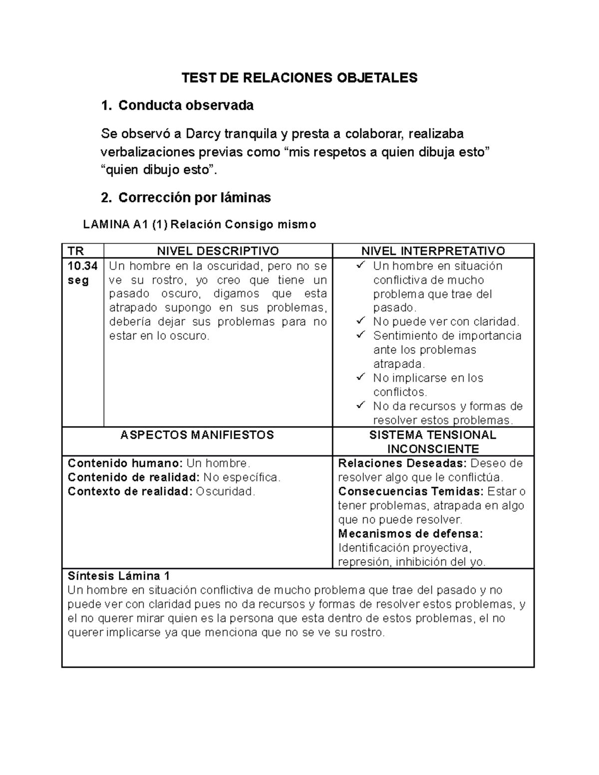 Formato TEST DE Relaciones Objetales - TEST DE RELACIONES OBJETALES 1 ...