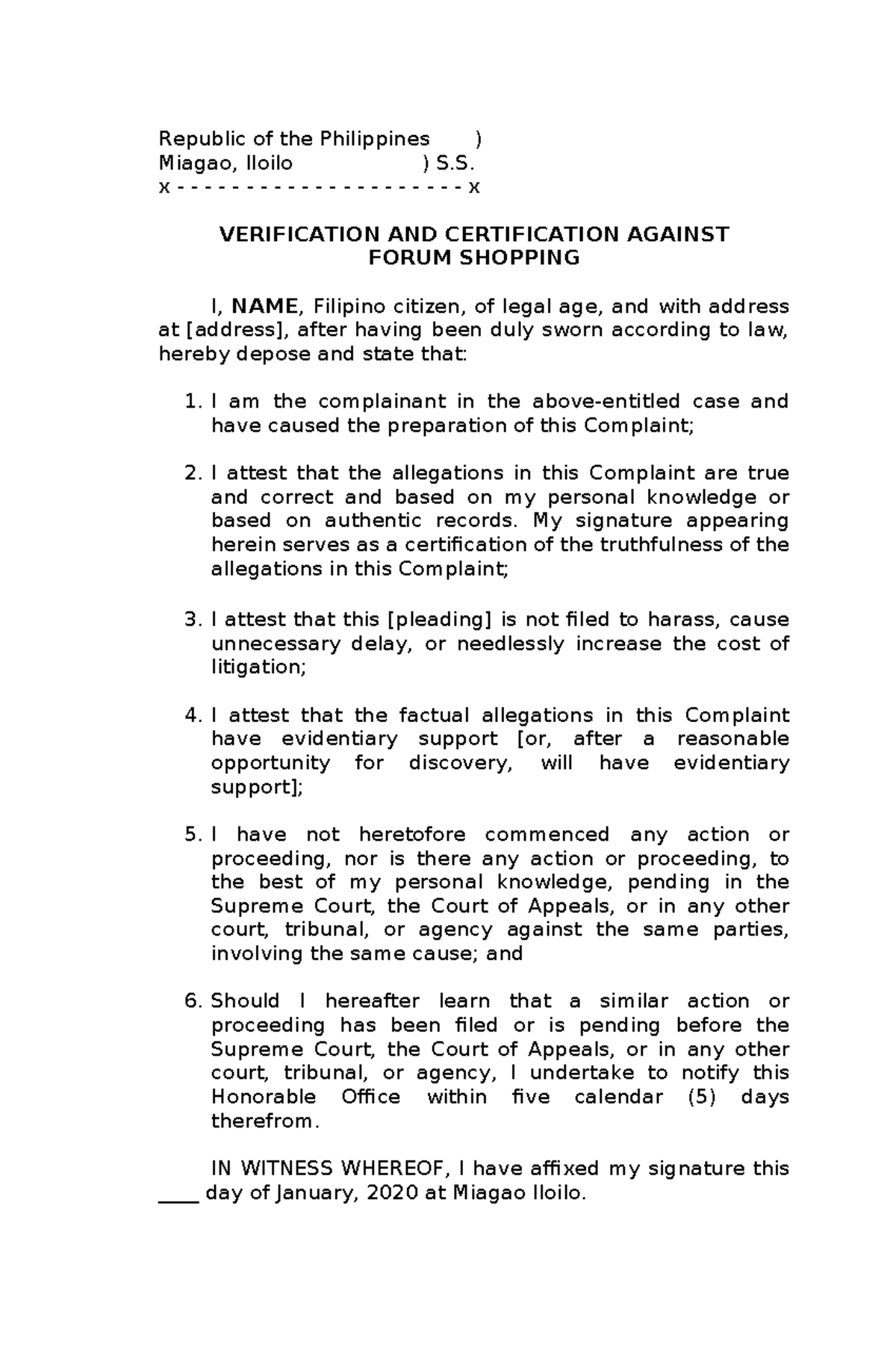 473343788 Verification and certification against forum shopping - Republic of the Philippines ...