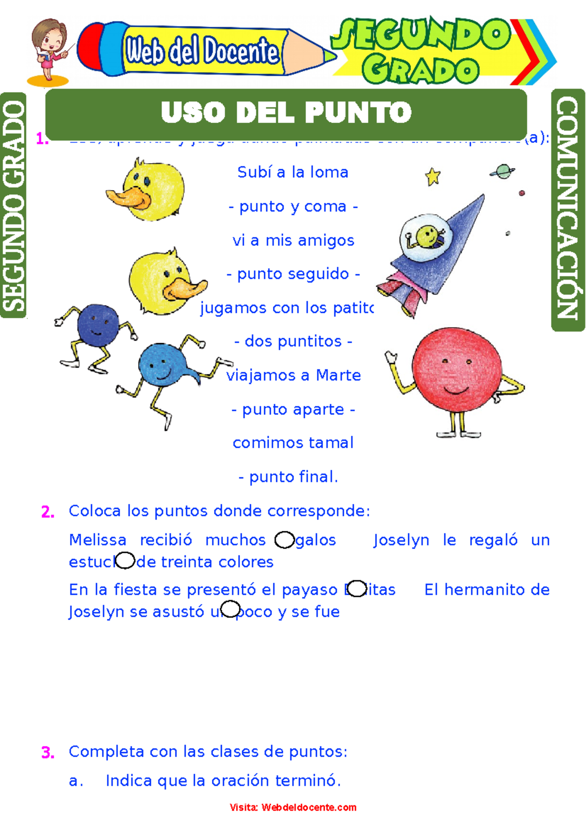 Uso del Punto para Segundo Grado de Primaria - 1. Lee, aprende y juega ...