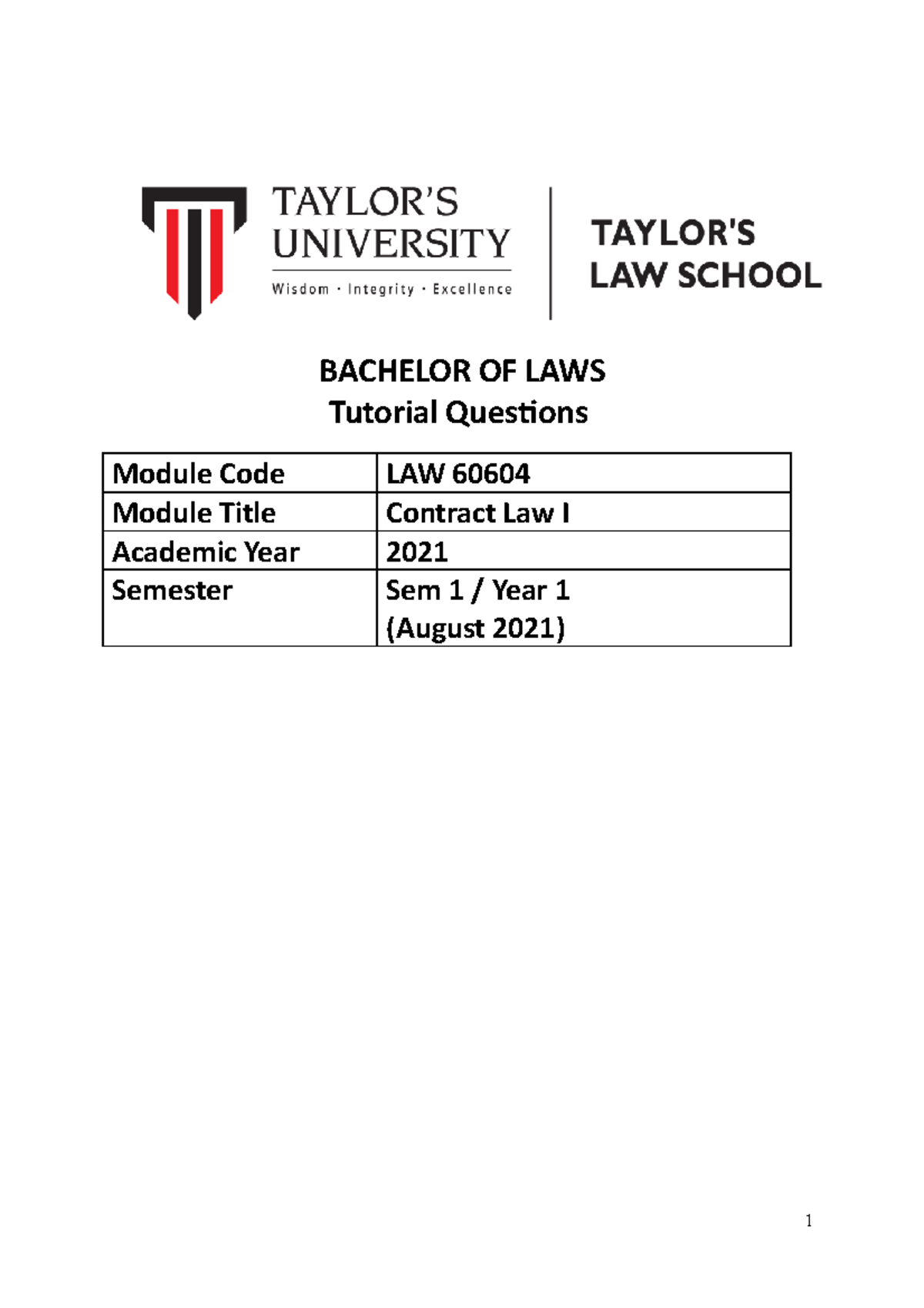 Tutorial Questions - BACHELOR OF LAWS Tutorial Questions Module Code ...