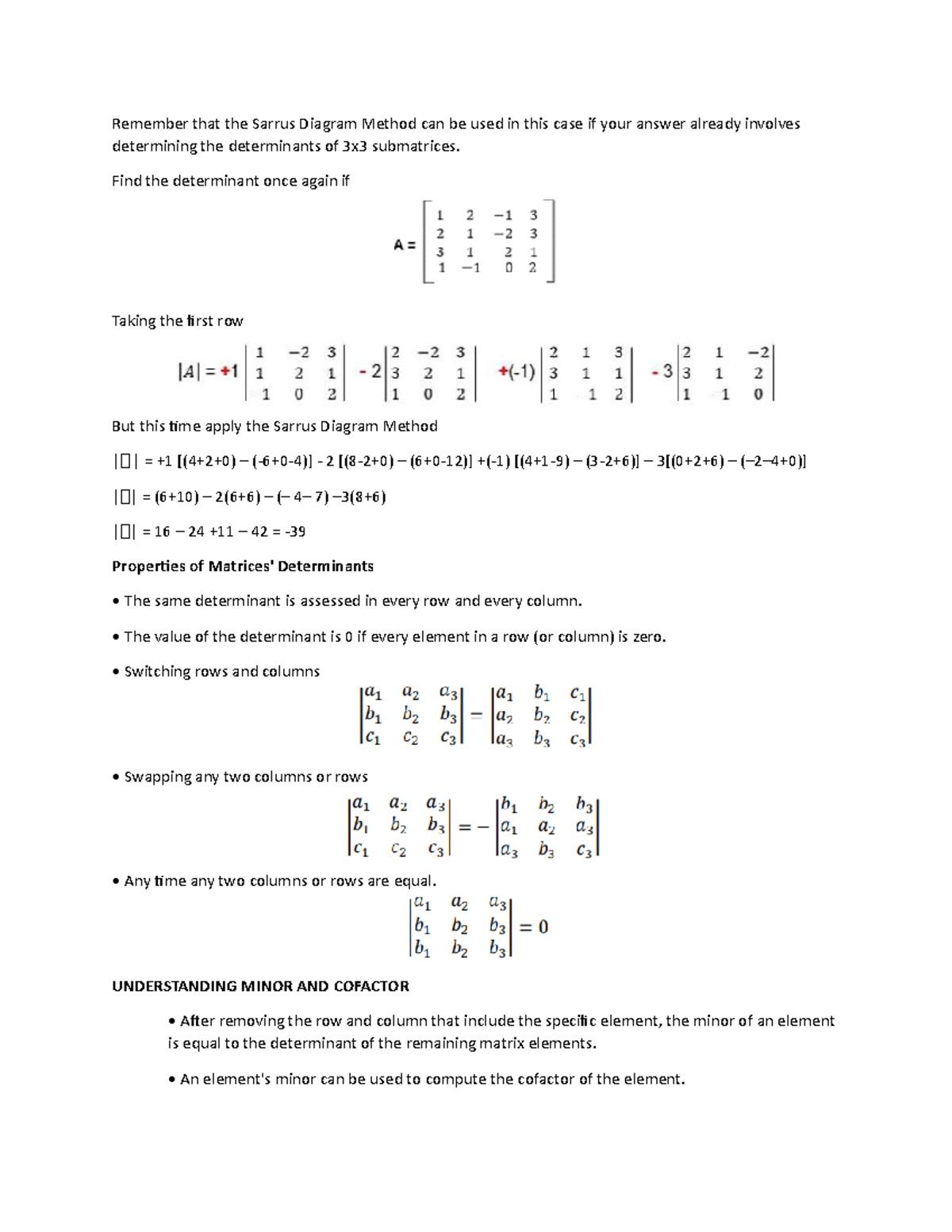 Operations OF Matrices PART 2 C - Remember that the Sarrus Diagram ...