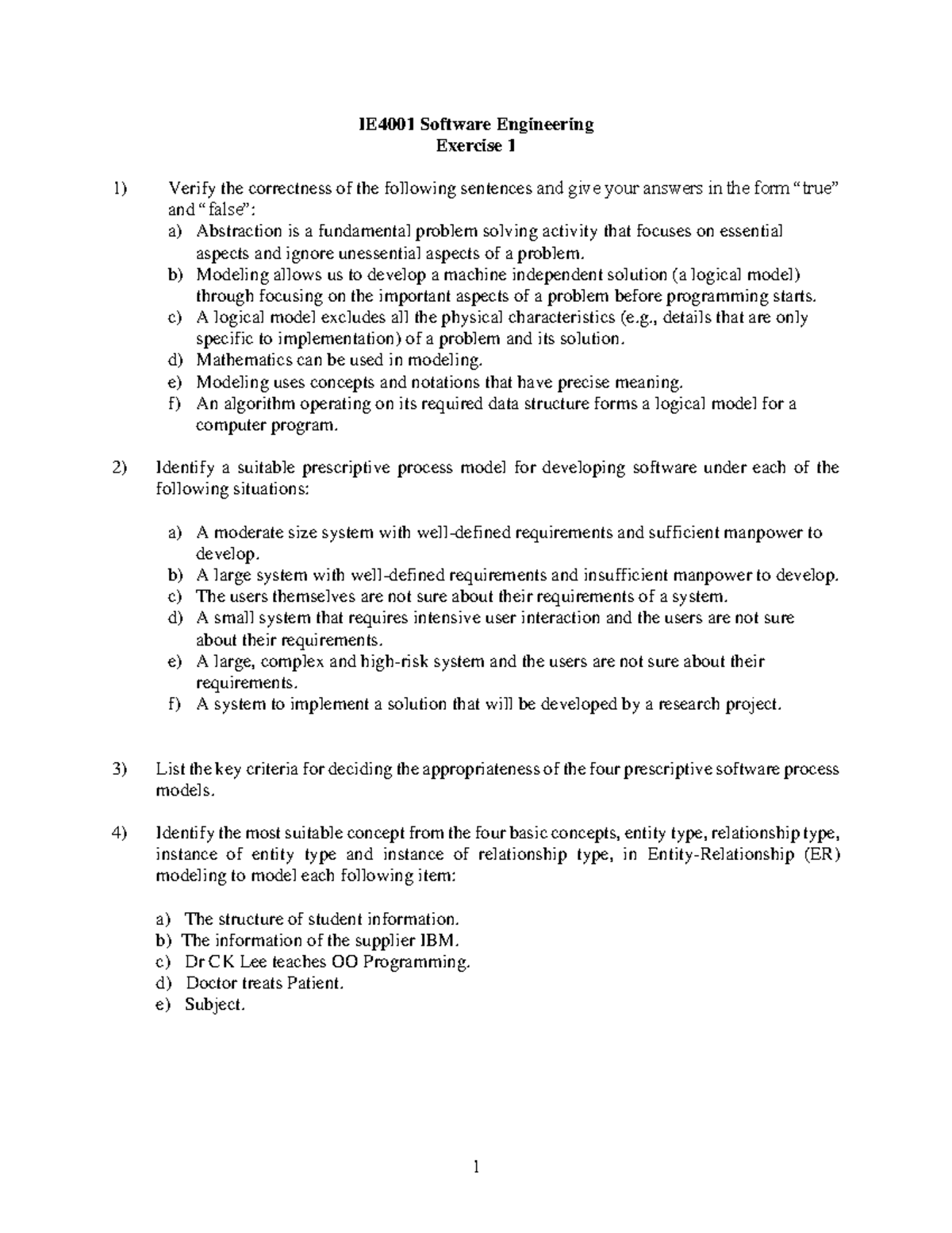 IE4001 Part I Exercises - IE4001 Software Engineering Exercise 1 Verify ...