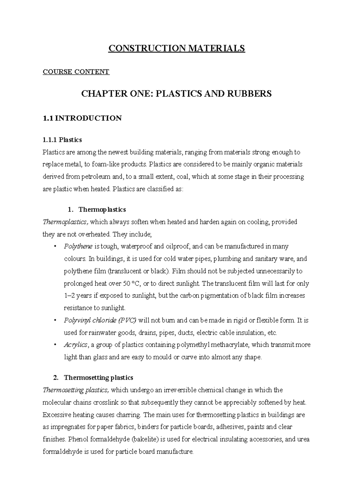 CM-CBT Module II - notes - CONSTRUCTION MATERIALS COURSE CONTENT ...