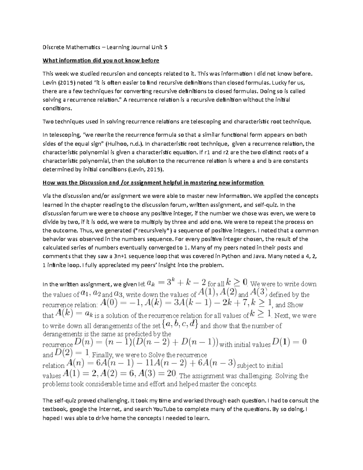 Discrete Mathematics - Learning Journal Unit 5 - This was information I ...