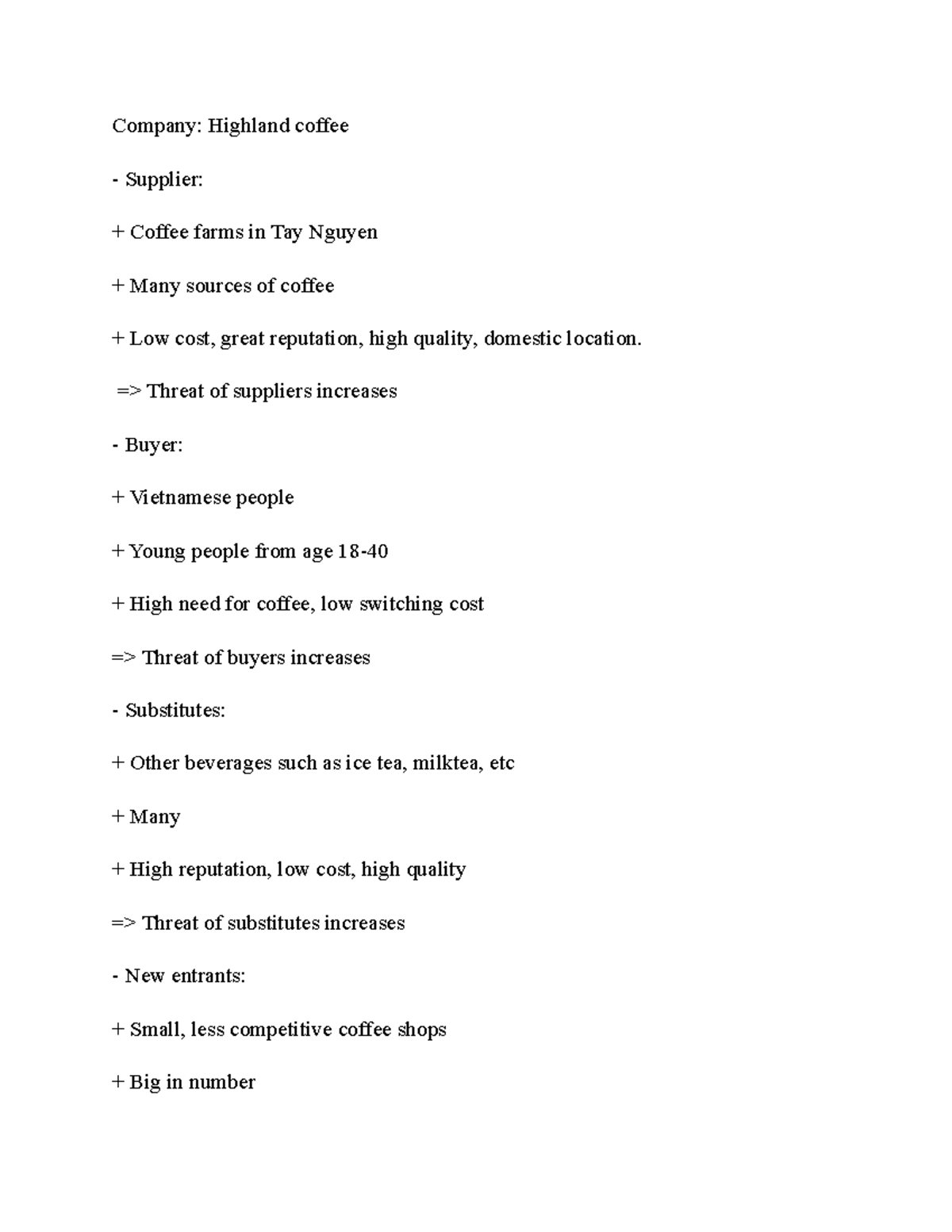 5-Forces-model in Management (Hoang Anh Duy) - Company: Highland coffee ...
