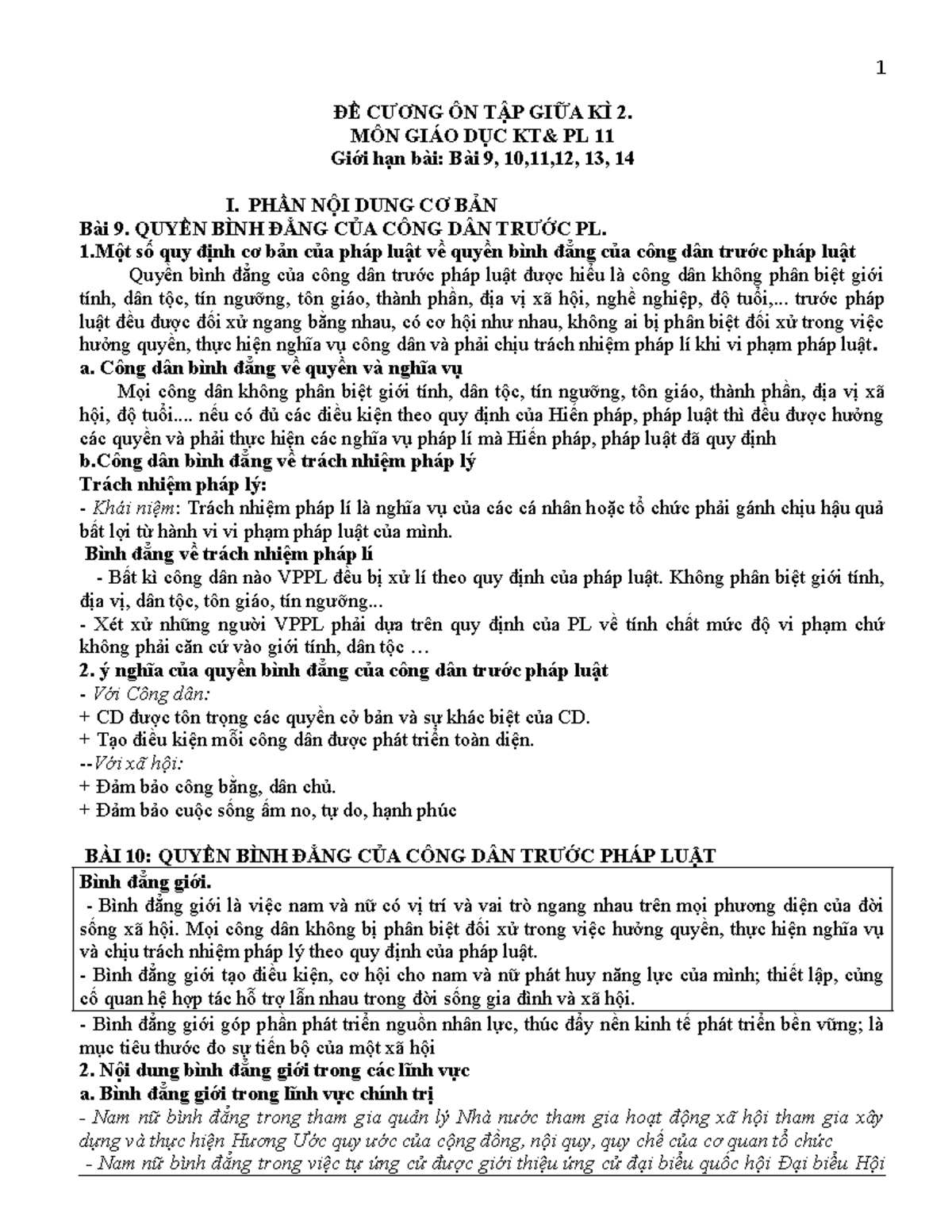 ĐỀ CƯƠNG ÔN TẬP Lí thuyết và trắc nghiệm GK2 MÔN Gdktpl 11 HS - ĐỀ CƯƠNG ÔN TÂ P GIỮA KÌ 2.̣ MÔN ...