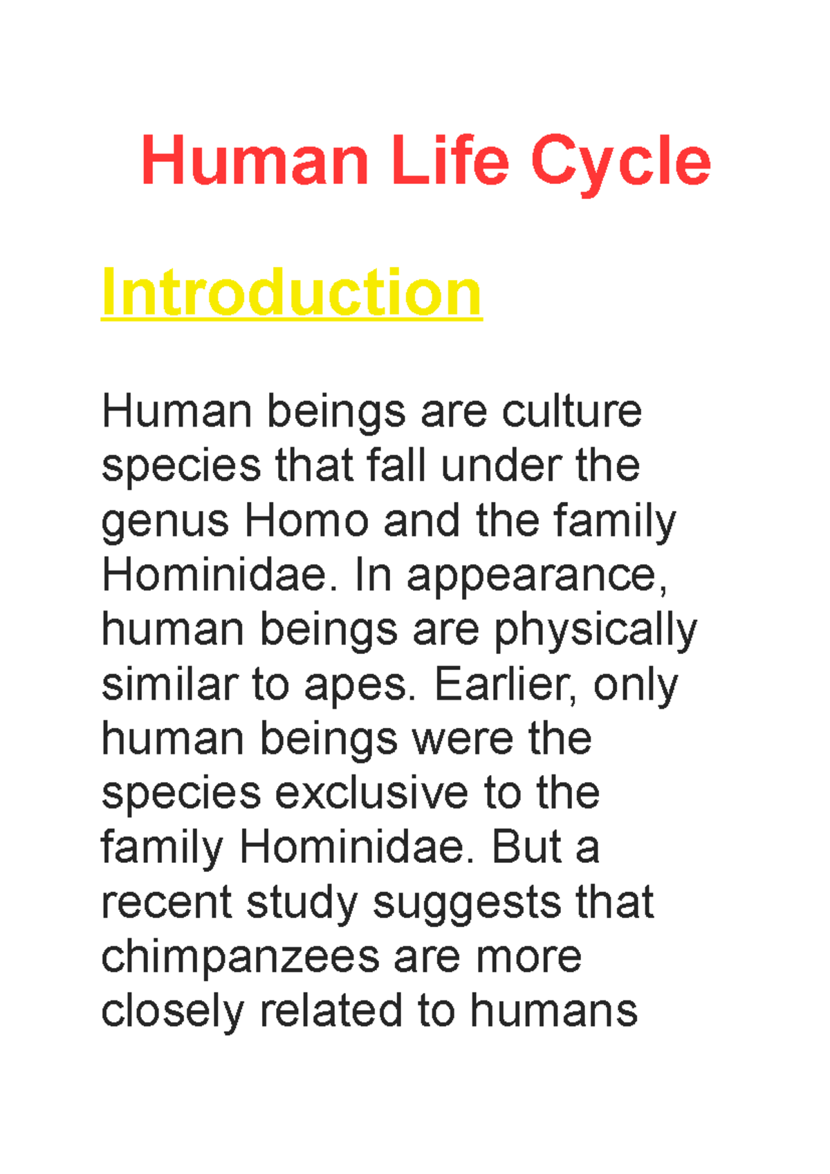Human LIFE Cycle - Human Life Cycle Introduction Human beings are ...