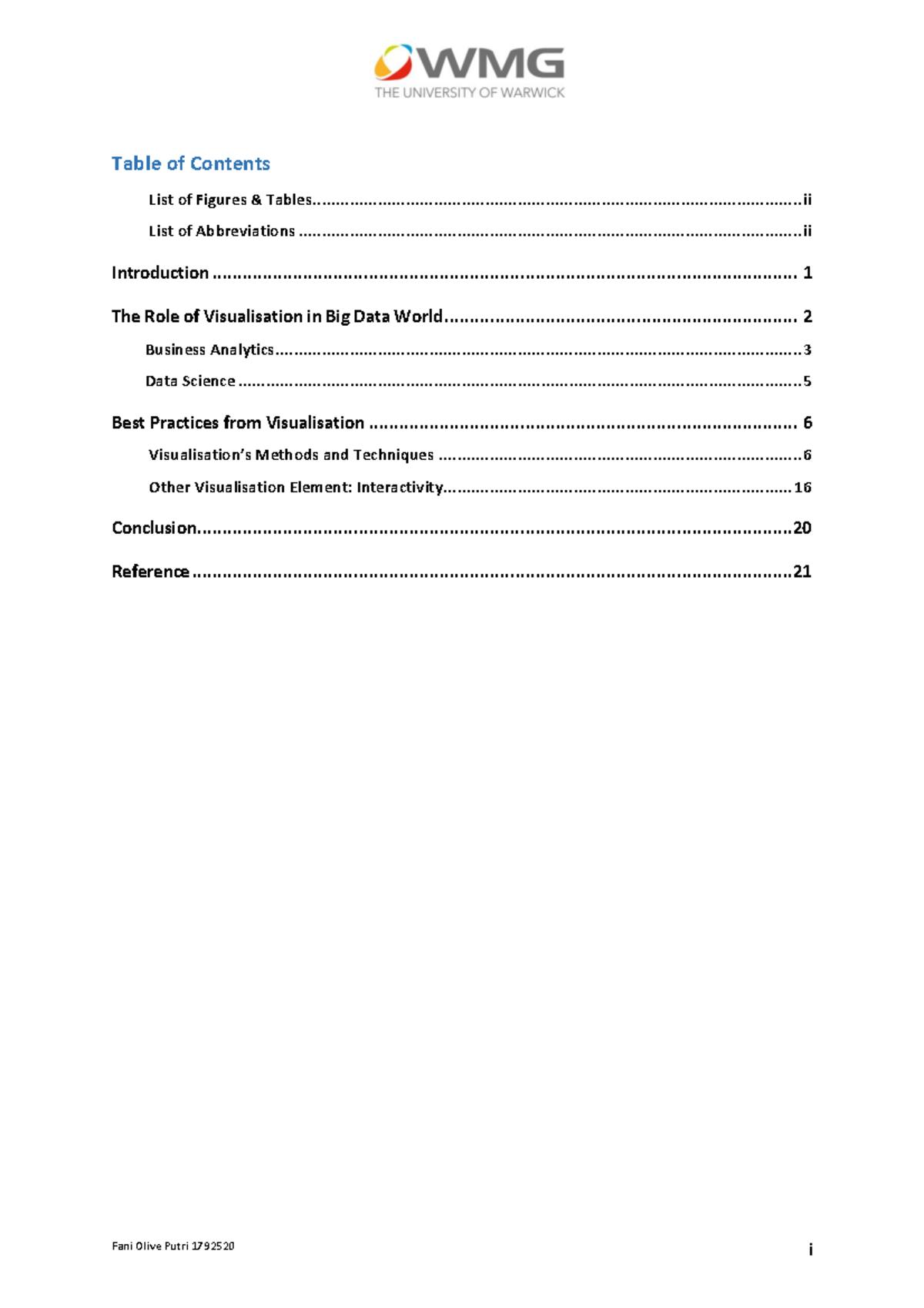 BDAV Putri 1792520 - Mandatory assignments - Fani Olive Putri 1792520 i Table of Contents List ...