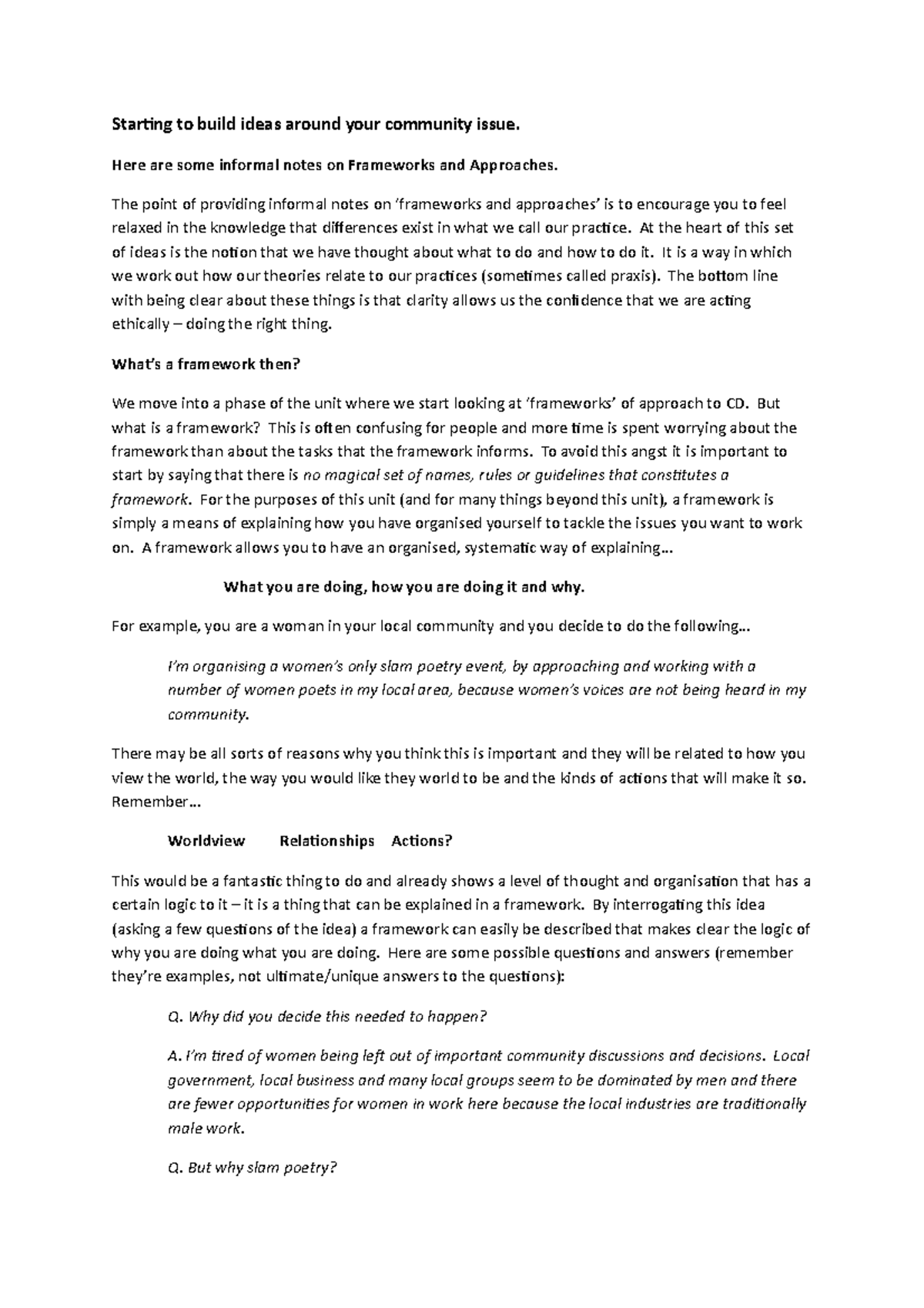 Building your framework for your community issue - Starting to build ...