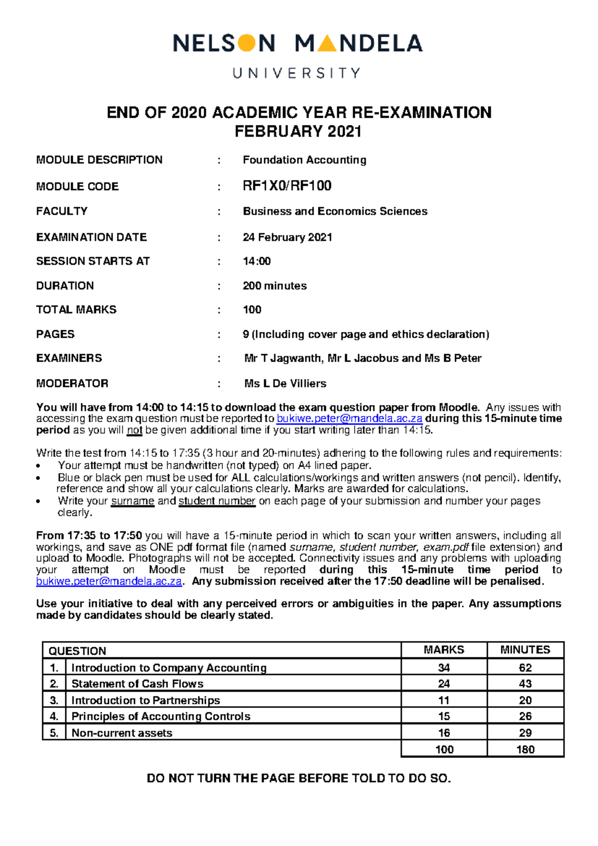 RF1X0 2020 RE-EXAM Question Paper - END OF 2020 ACADEMIC YEAR RE ...