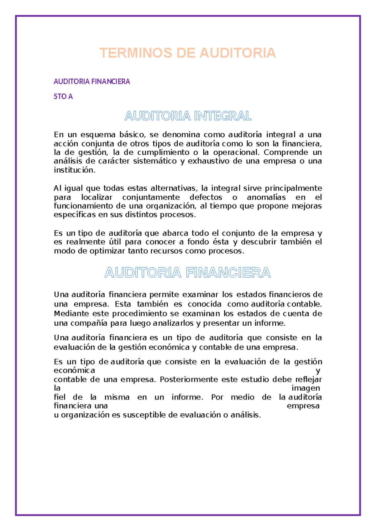 Auditoria Financiera Deber Terminos - TERMINOS DE AUDITORIA AUDITORIA ...