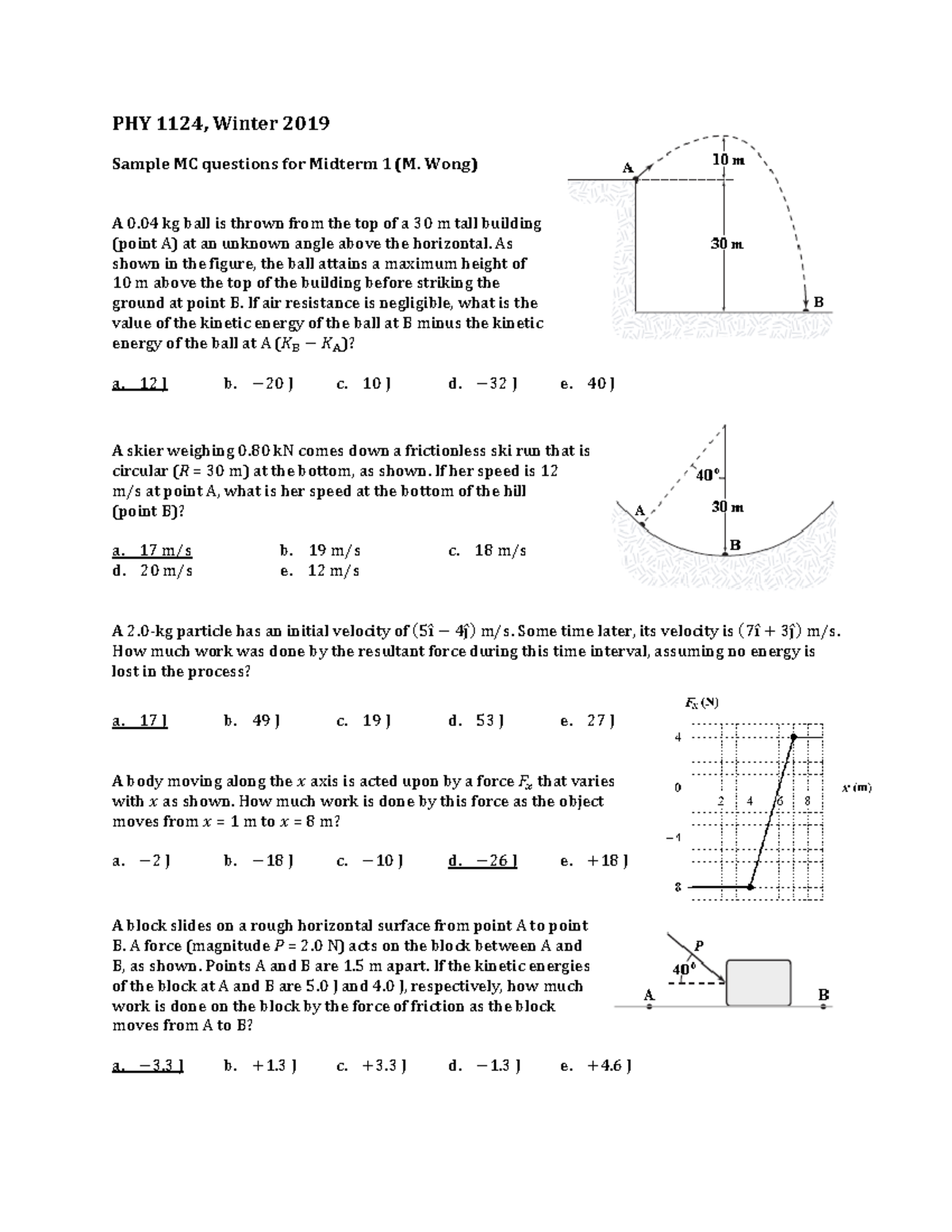 Merged Midterms and Solution pdf - PHY 1124, Winter 2019 Sample MC questions for Midterm 1 (M ...